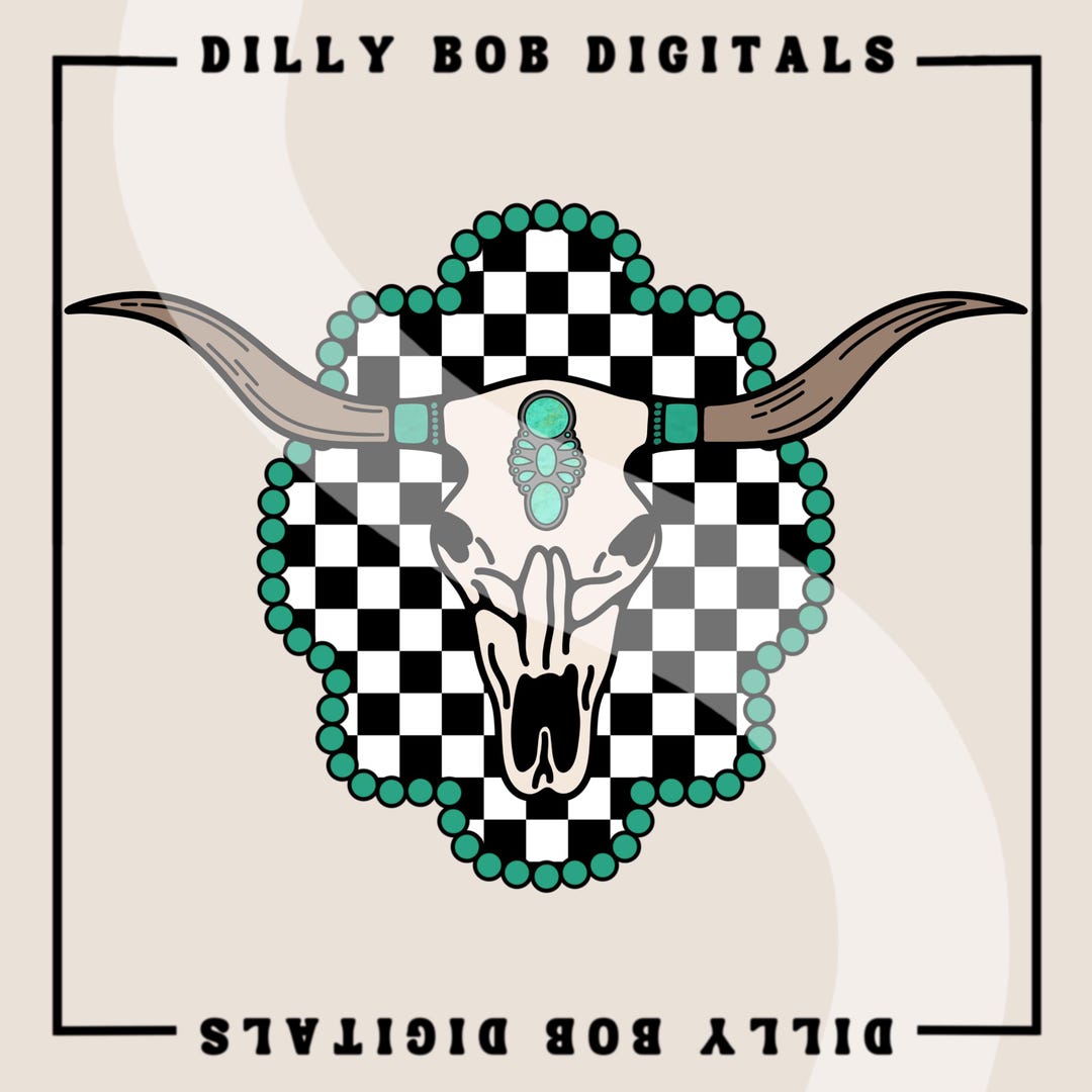 Cow Skull + Turquoise Concho PNG Digital Download | Western Sublimation ...