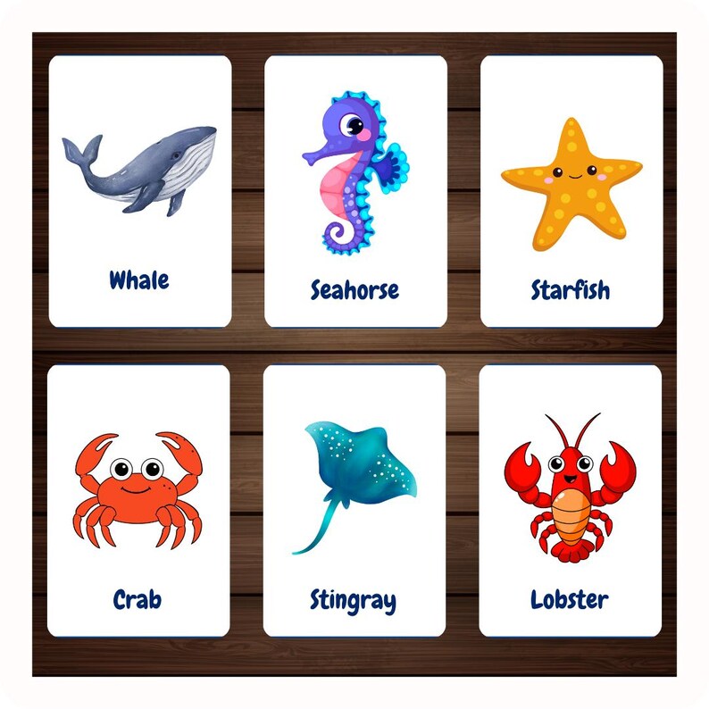 20 Children's Sea Animals Flashcards, Montessori Flashcards, Sea Animal ...
