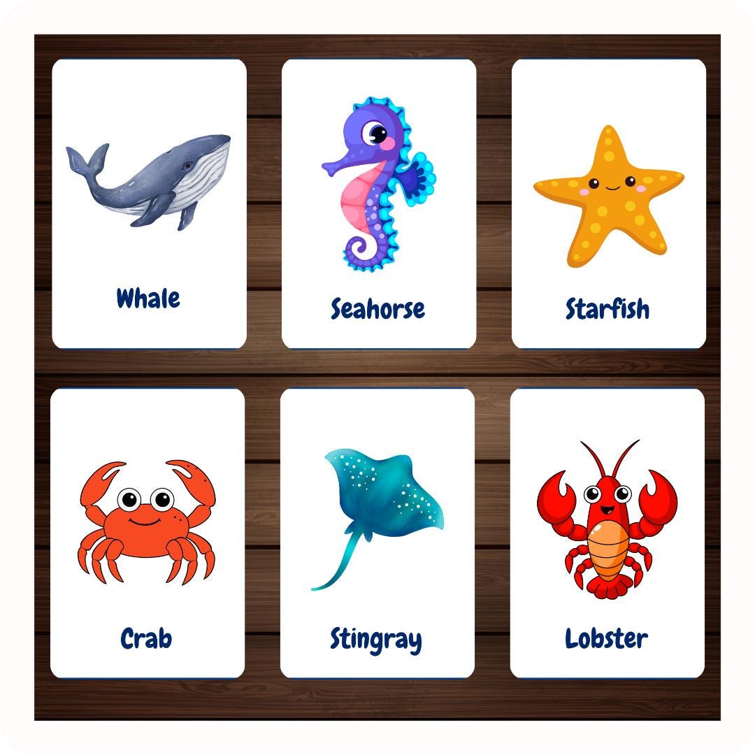20 Children's Sea Animals Flashcards, Montessori Flashcards, Sea Animal ...