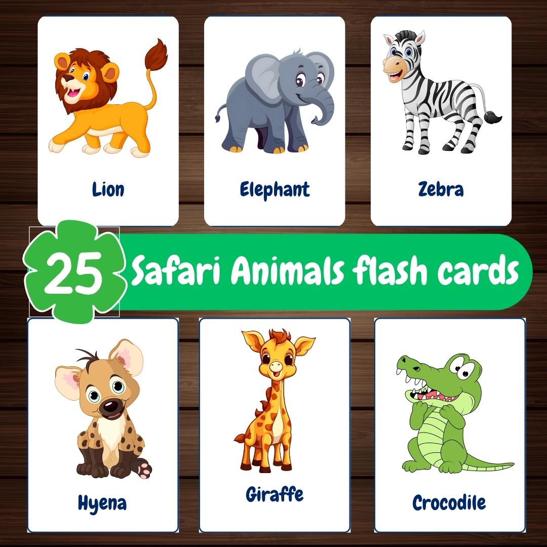 25 Safari Animals Flash Cards | Printable Educational Cards for Kids ...