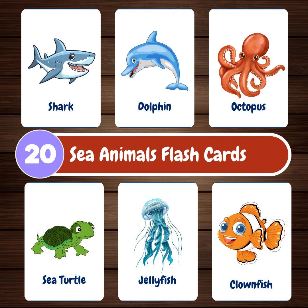 20 Children's Sea Animals Flashcards, Montessori Flashcards, Sea Animal ...