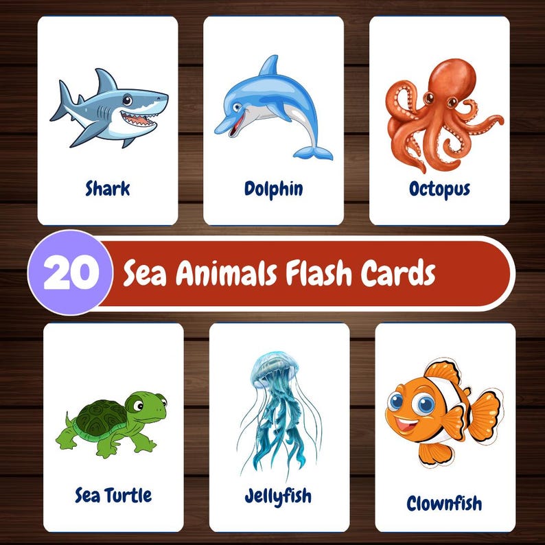 20 Children's Sea Animals Flashcards, Montessori Flashcards, Sea Animal ...