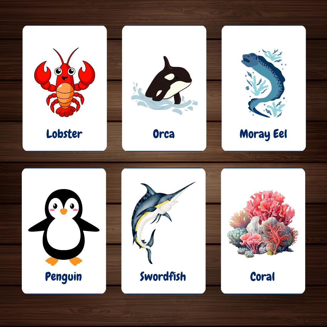 20 Children's Sea Animals Flashcards, Montessori Flashcards, Sea Animal ...