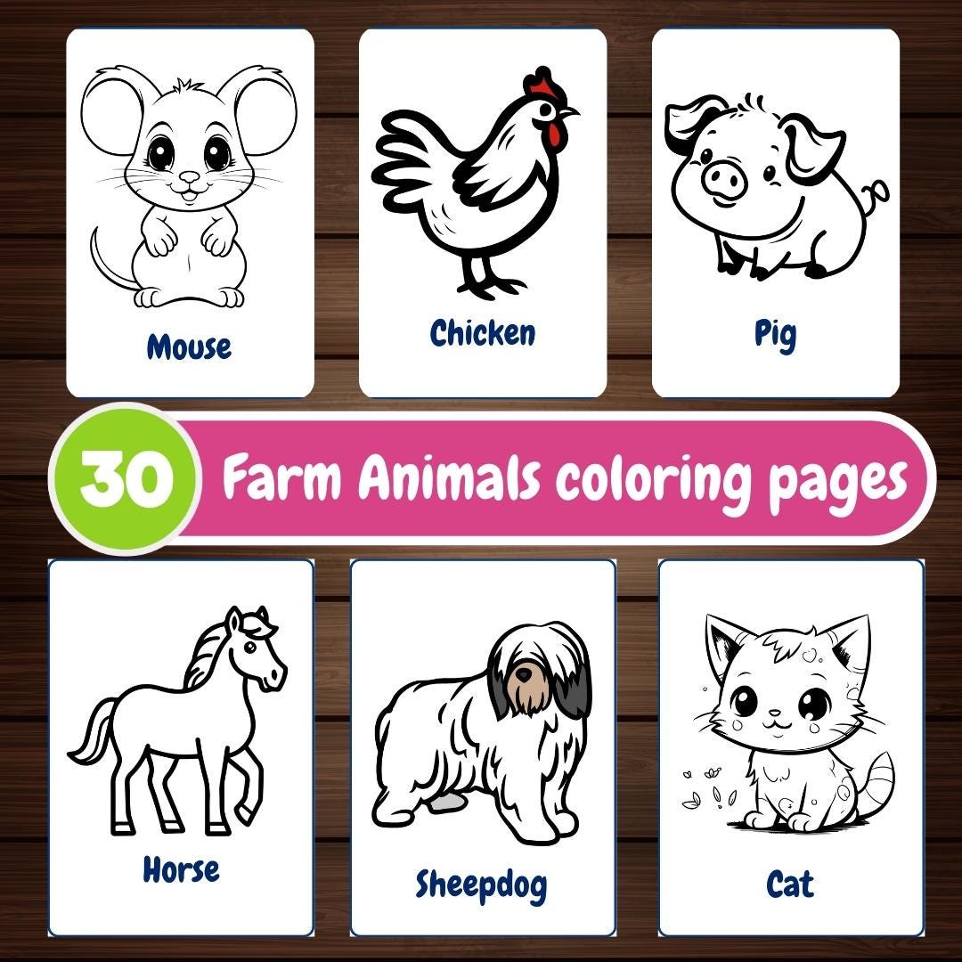 30 Farm Animals Coloring Pages for Kids, Cute Animal, Animal Coloring ...
