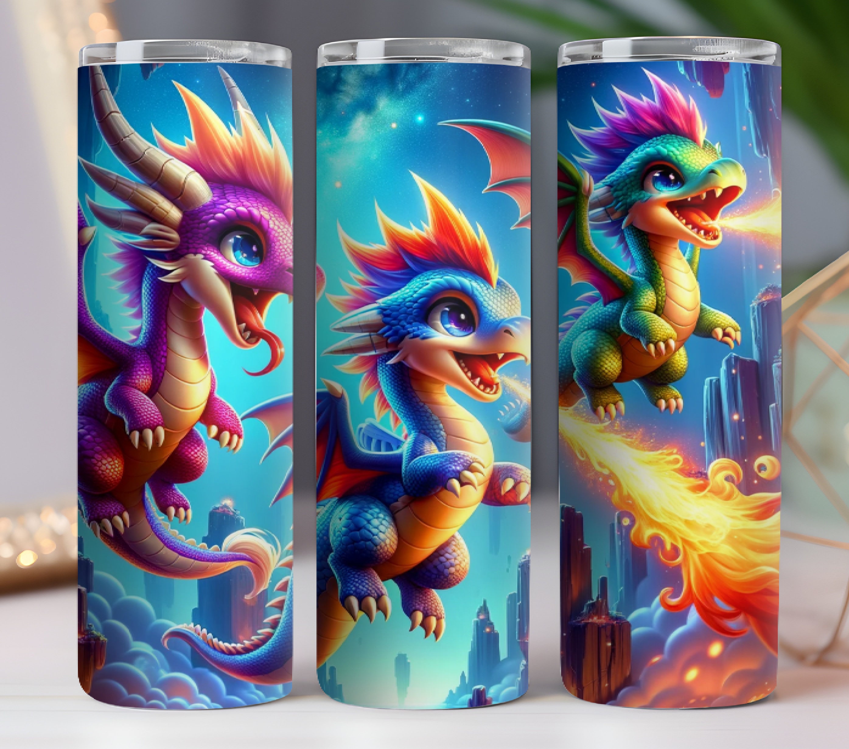 Dragons Tumbler Wrap,3d Colorful Cute Fire Dragons Sublimation Designs ...
