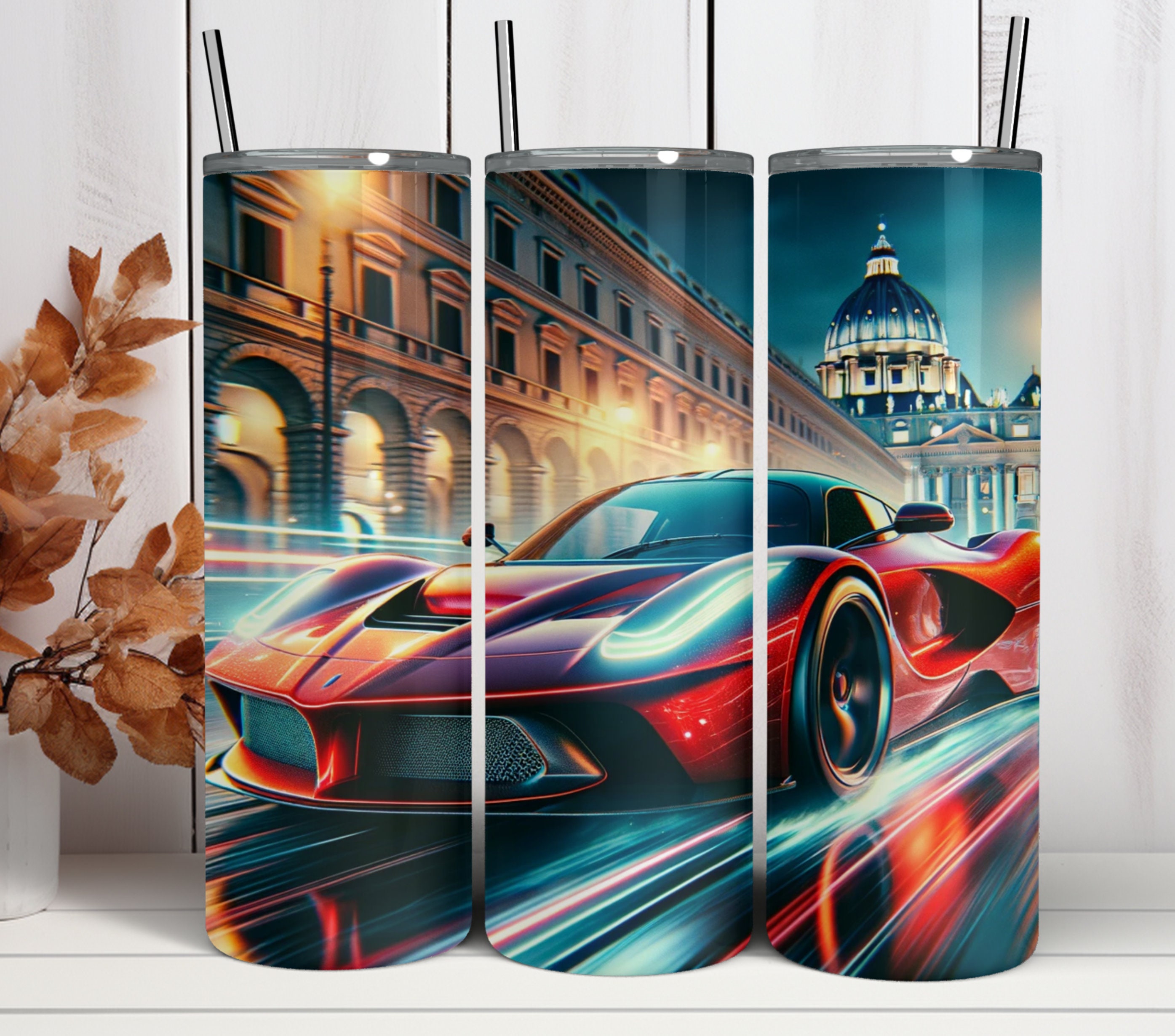 Sport Car Tumbler Wrap,red Sport Car in City Rome Italy,20oz Skinny ...
