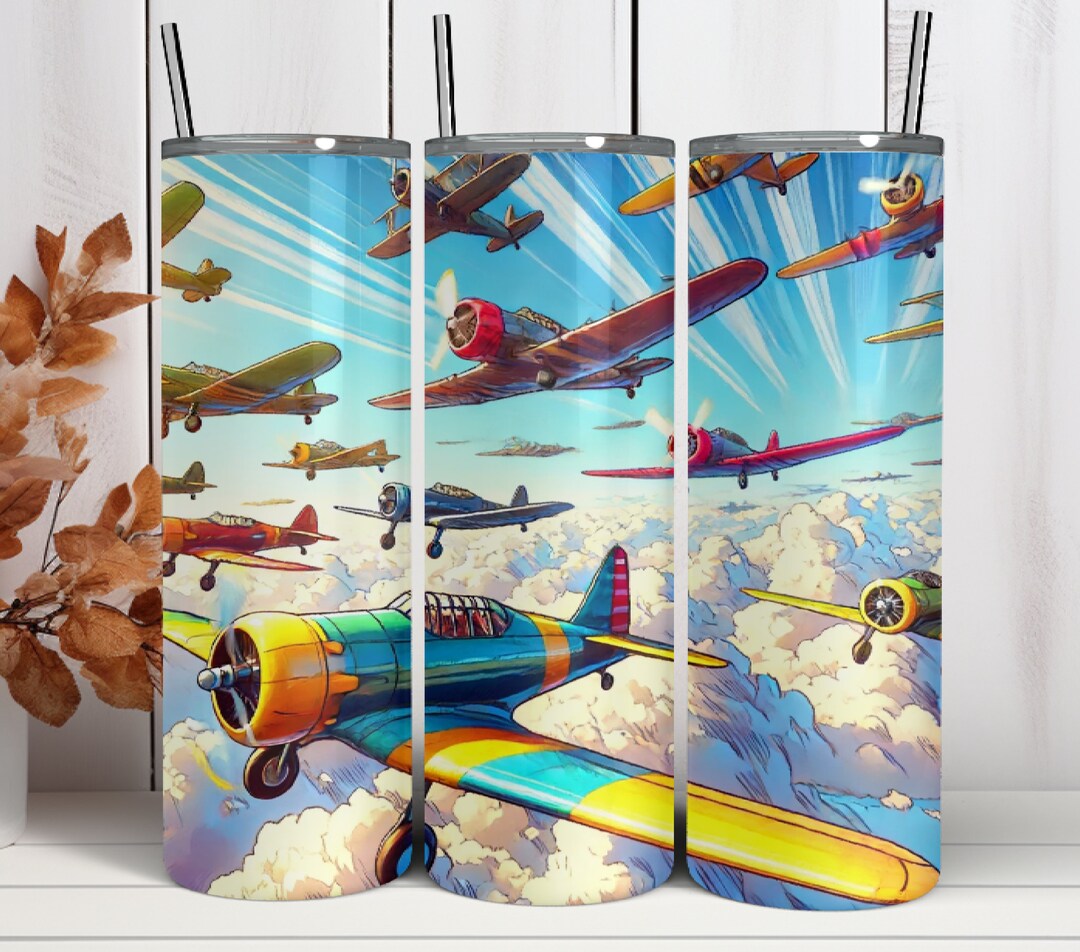 Airplanes Tumbler Wrap,colorful Airplanes Flying in Sky Tumbler 20oz ...