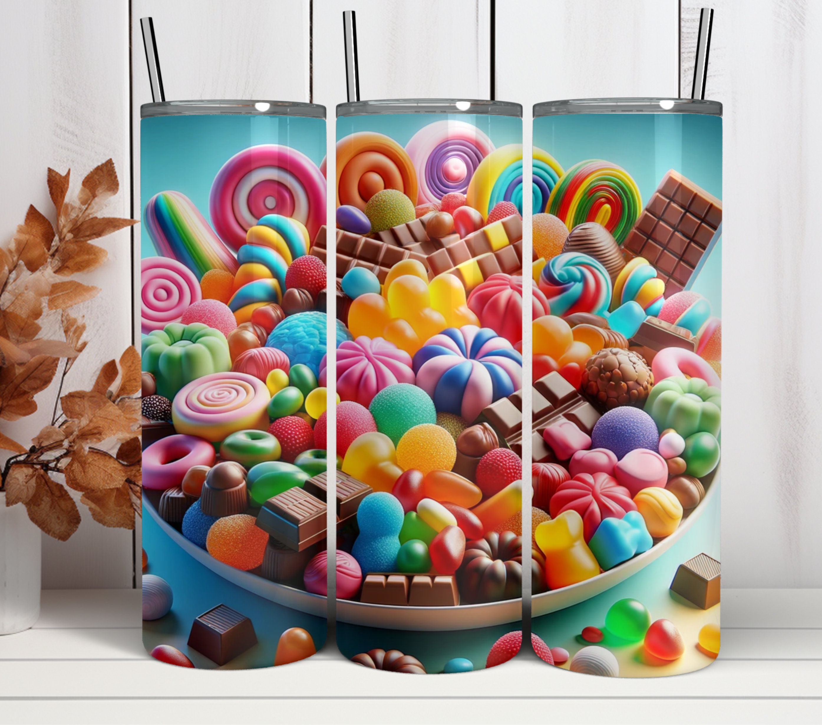 Candy Tumbler Wrap, Colorful Candies PNG Designs, 20oz Skinny Tumbler ...