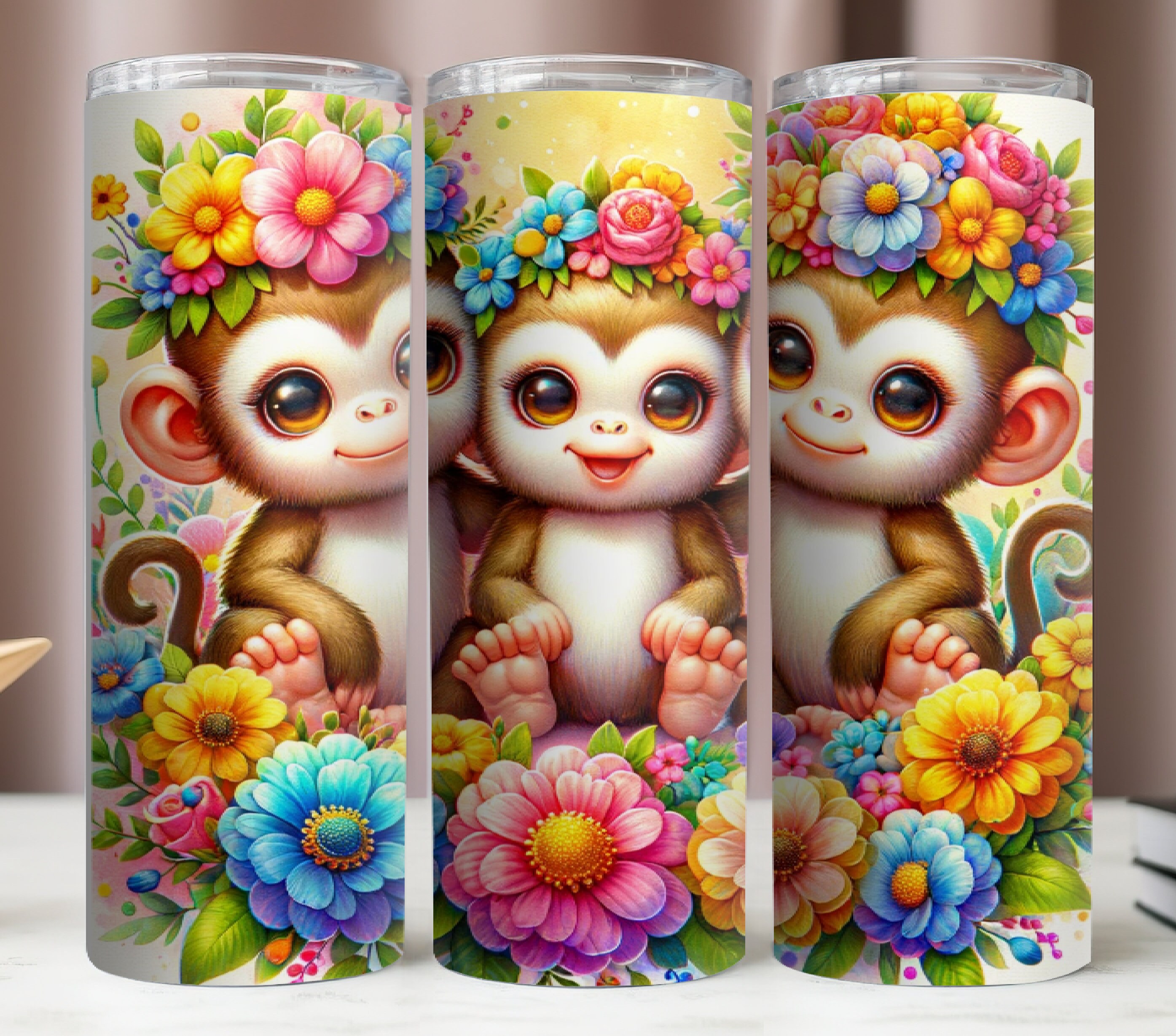 Cute Monkeys Tumbler Wrap,monkeys 20oz Tumbler Wrap,sublimation Design ...