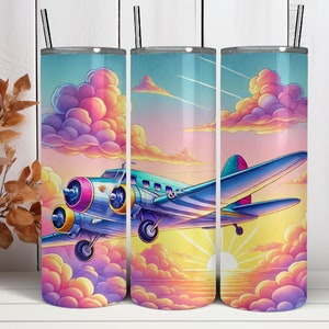 Airplane Tumbler Wrap,pastel Plane Sunset Tumbler Png,sublimation ...