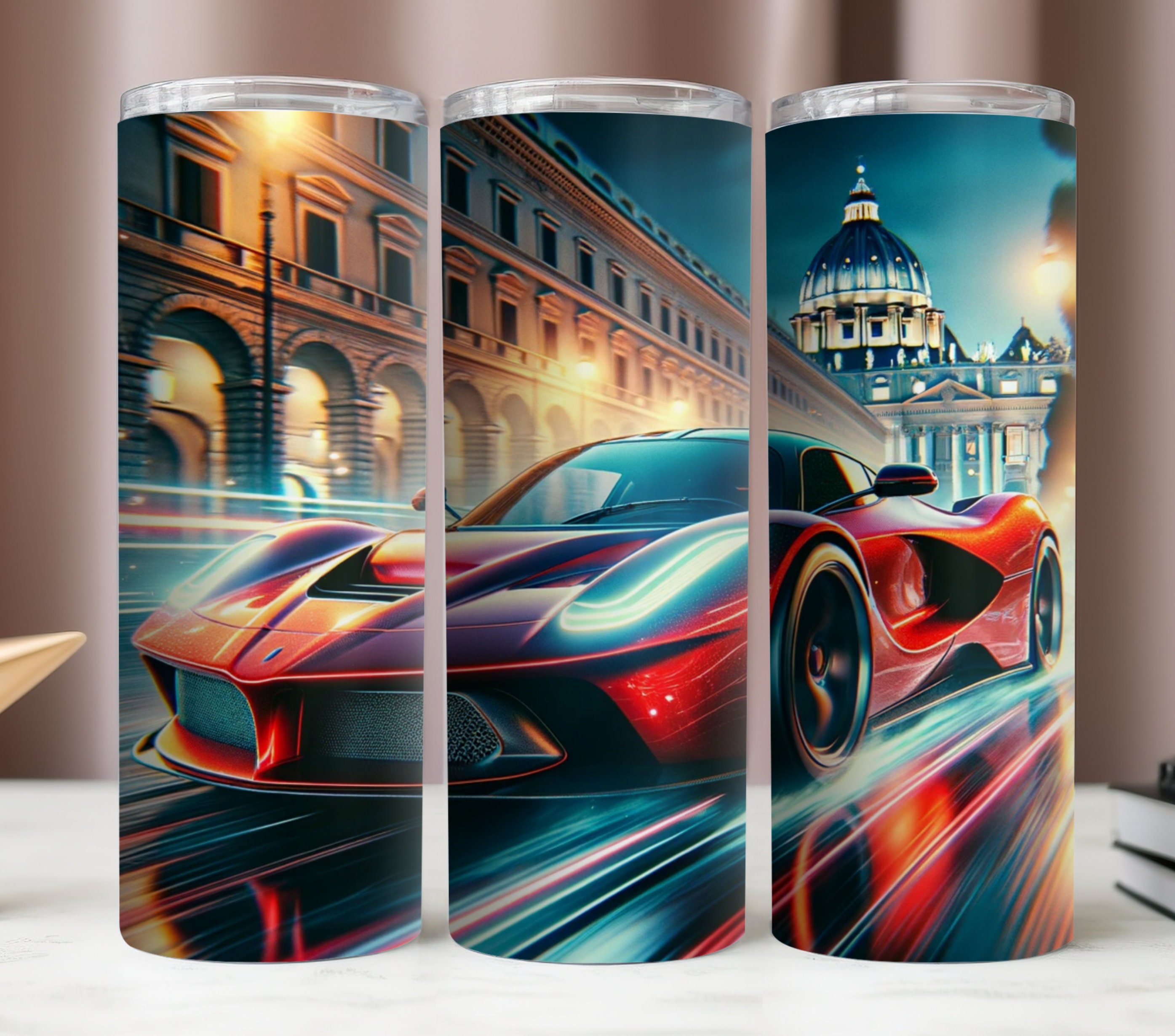 Sport Car Tumbler Wrap,red Sport Car in City Rome Italy,20oz Skinny ...