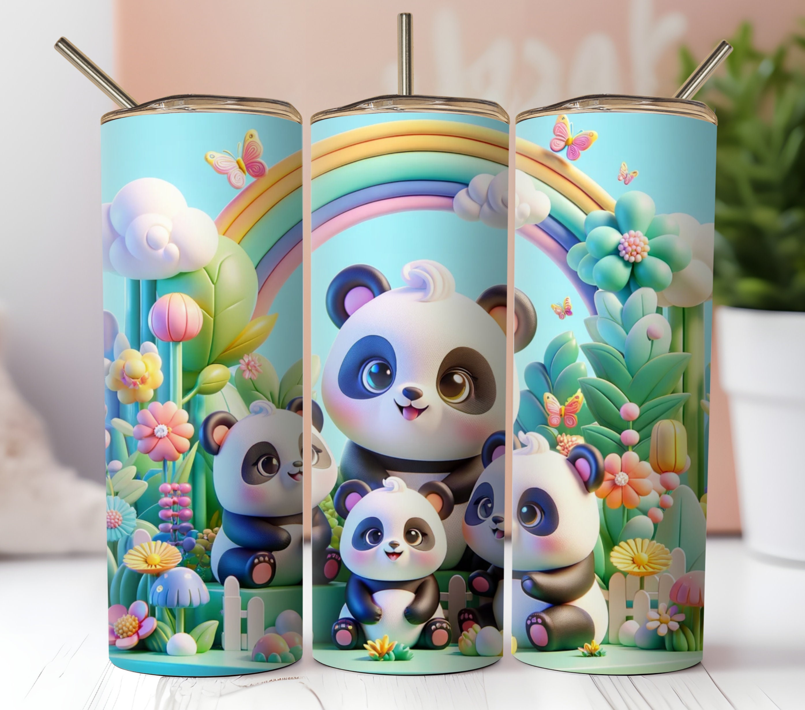 Pandas Tumbler Wrap,cute Panda PNG Download,pastel Panda Family PNG ...
