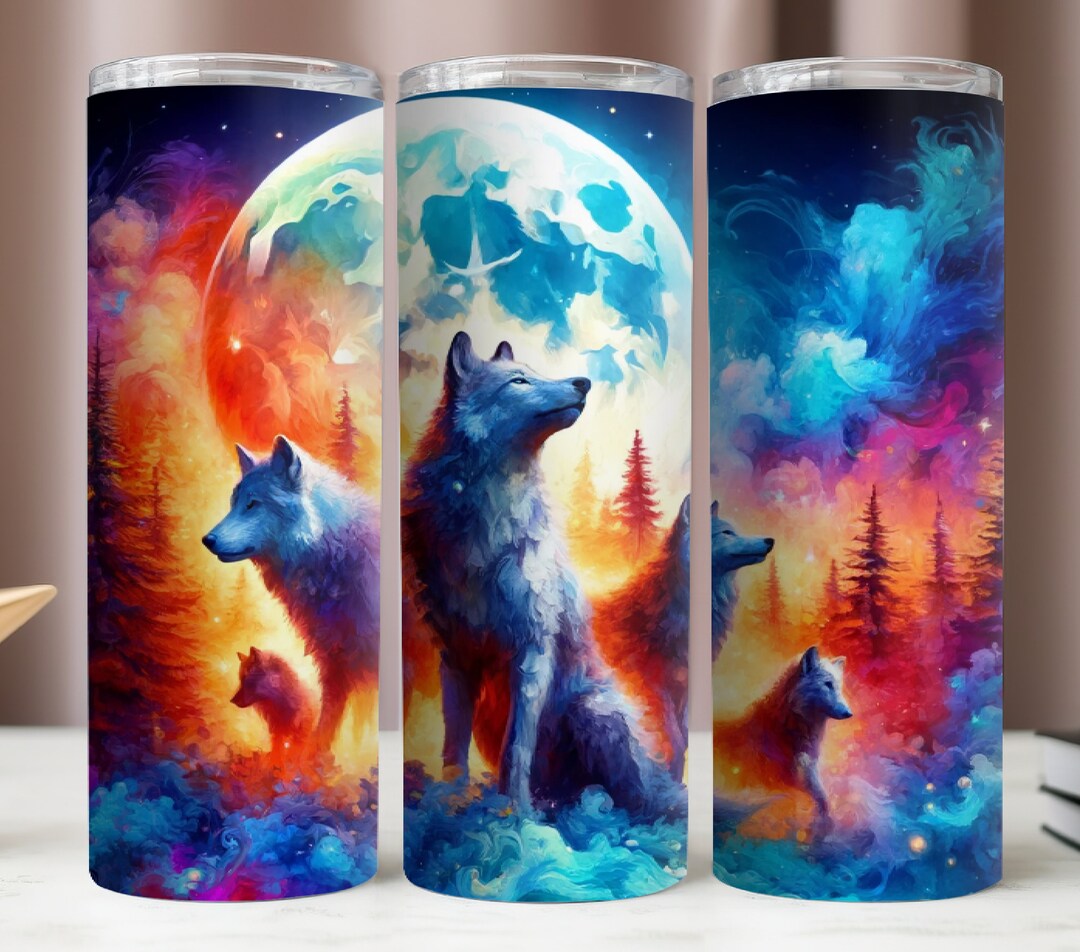 Tumbler Wrap Wolf,colorful Wolves 20oz Tumbler Png,wolf Pack ...