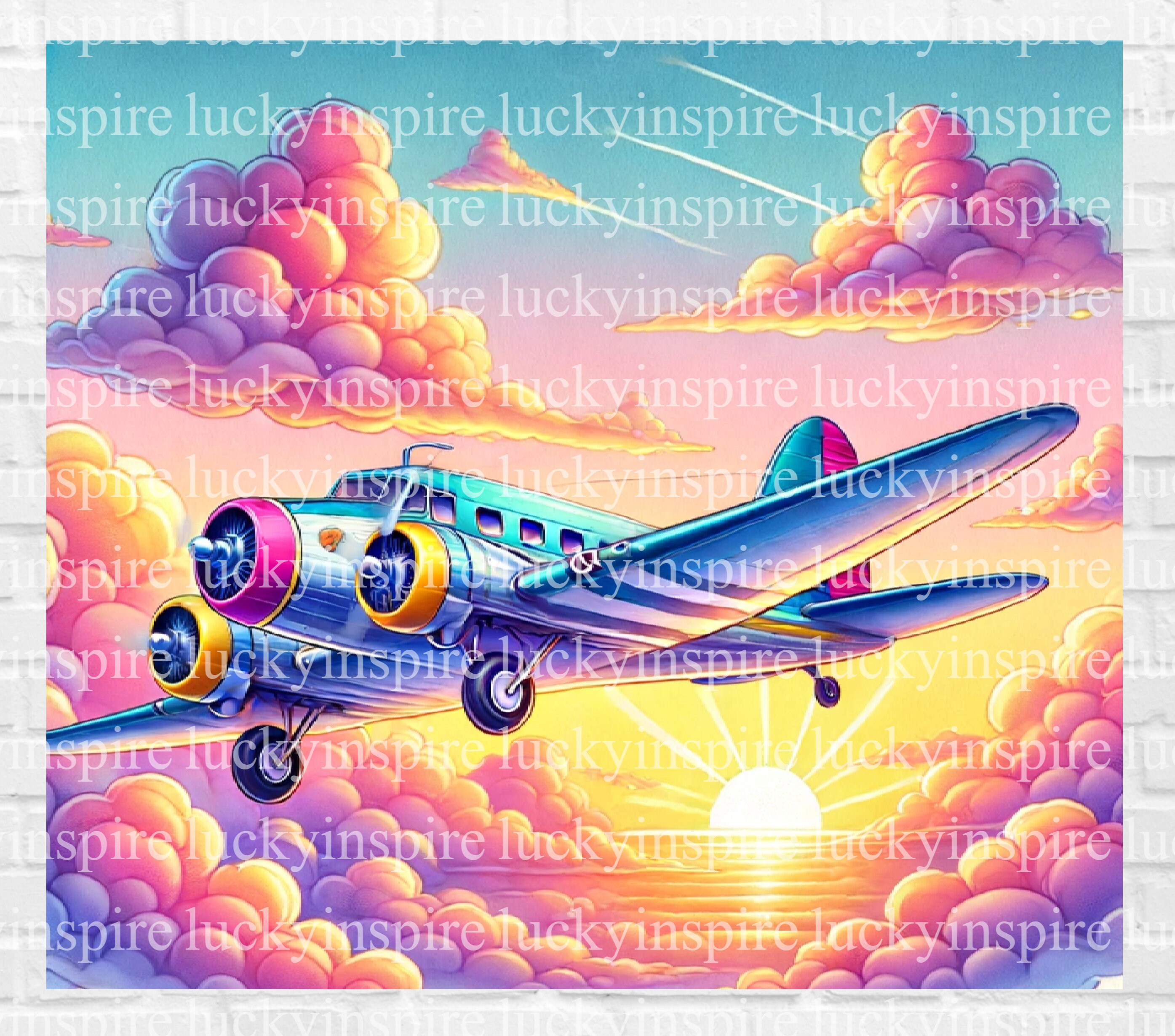 Airplane Tumbler Wrap,pastel Plane Sunset Tumbler Png,sublimation ...