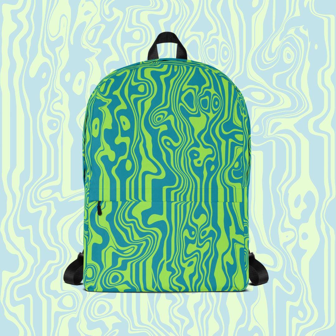 Lime Green Backpack for Work, School Kids Backpack, Psychedelic Bag ...
