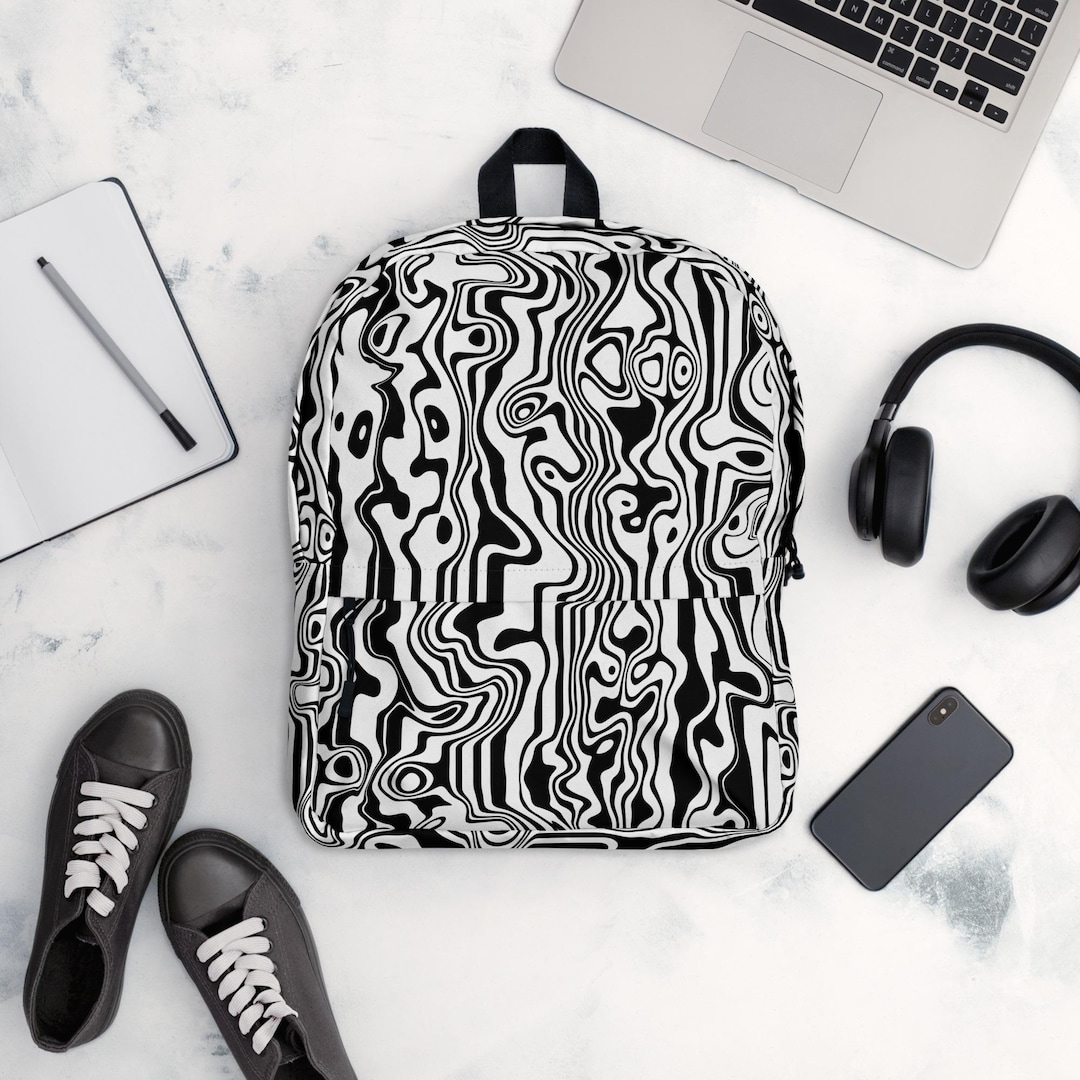 Black and White Waves Backpack, Commuter Backpack for Work, Rave ...
