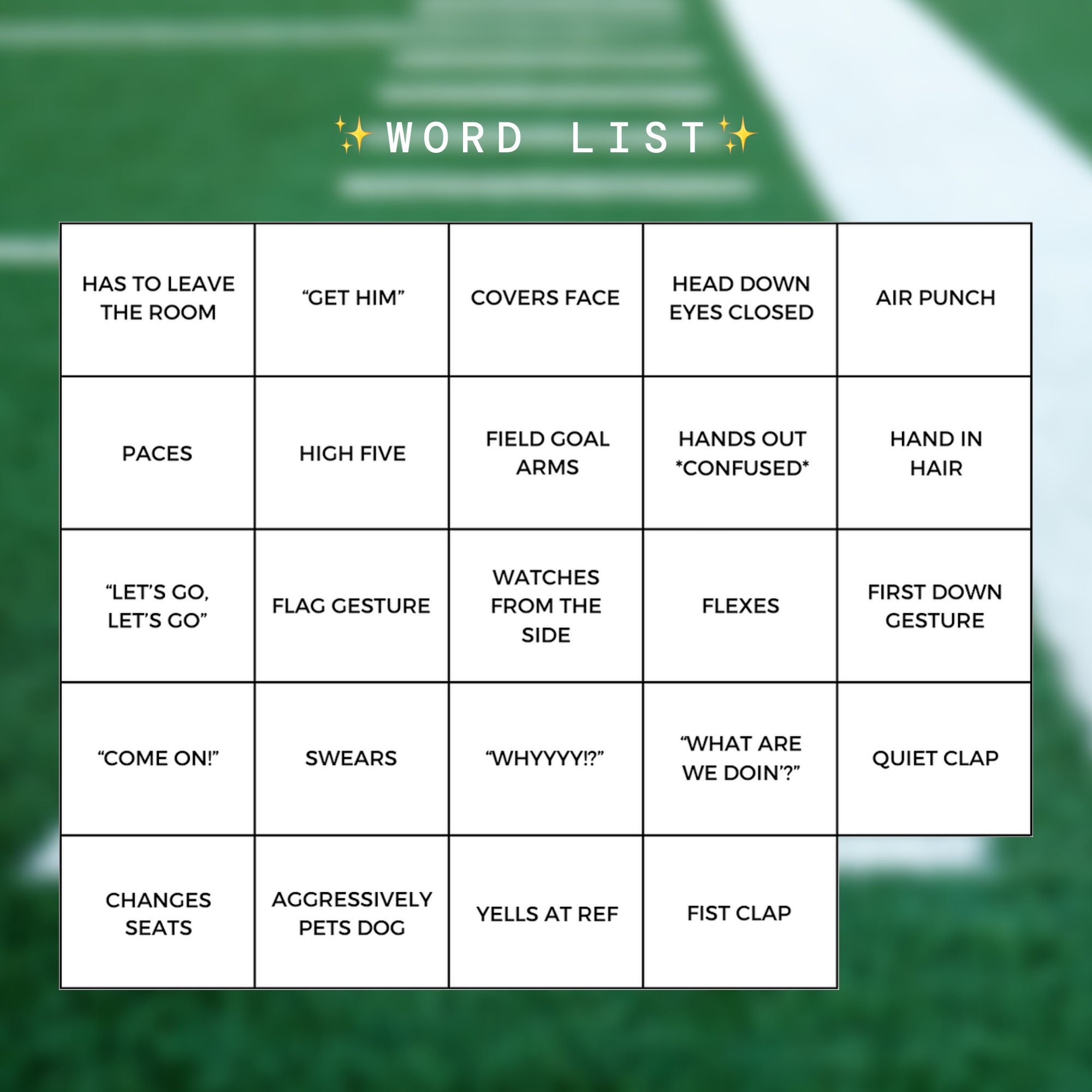 Enthusiastic Football Fan BINGO Cards | Digital File, 20 Unique Cards ...