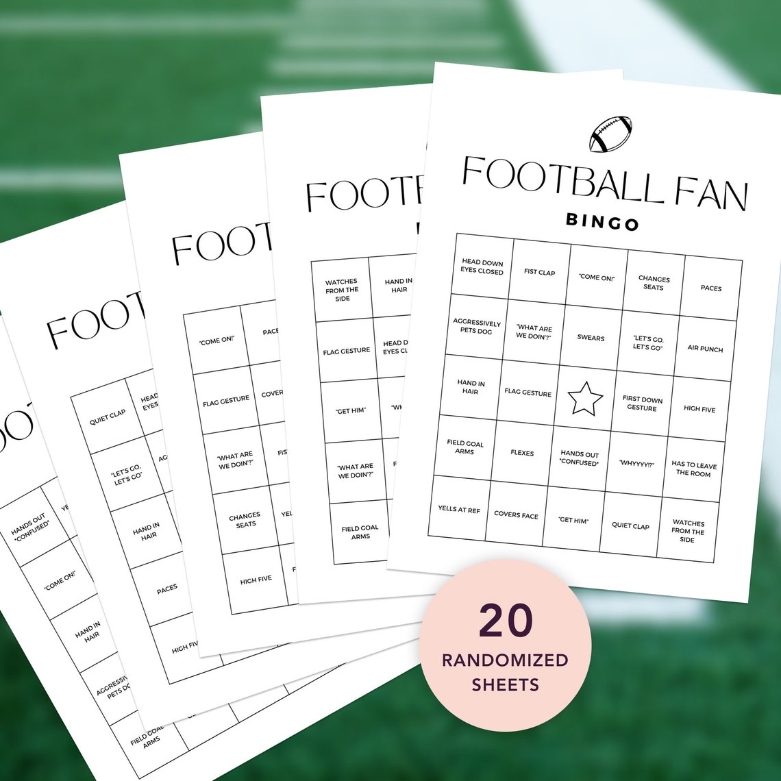 Enthusiastic Football Fan BINGO Cards | Digital File, 20 Unique Cards ...