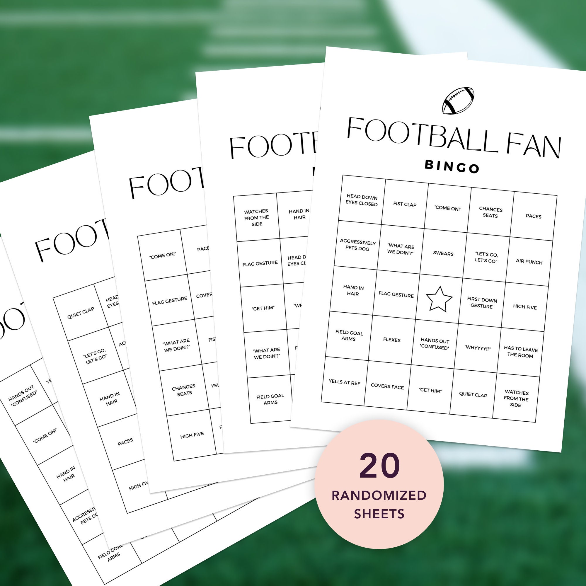 Enthusiastic Football Fan BINGO Cards | Digital File, 20 Unique Cards ...