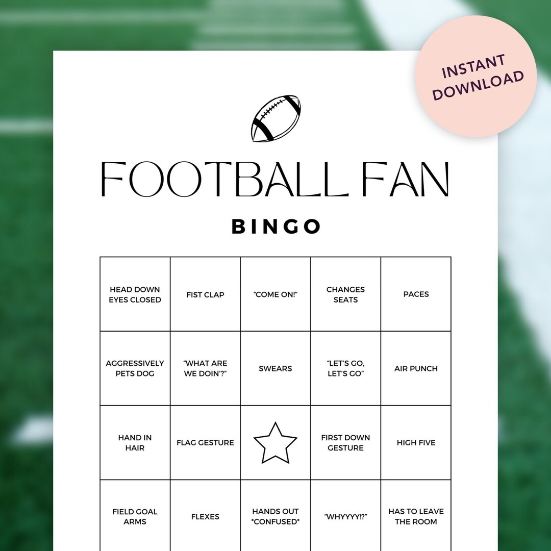 Enthusiastic Football Fan BINGO Cards | Digital File, 20 Unique Cards ...