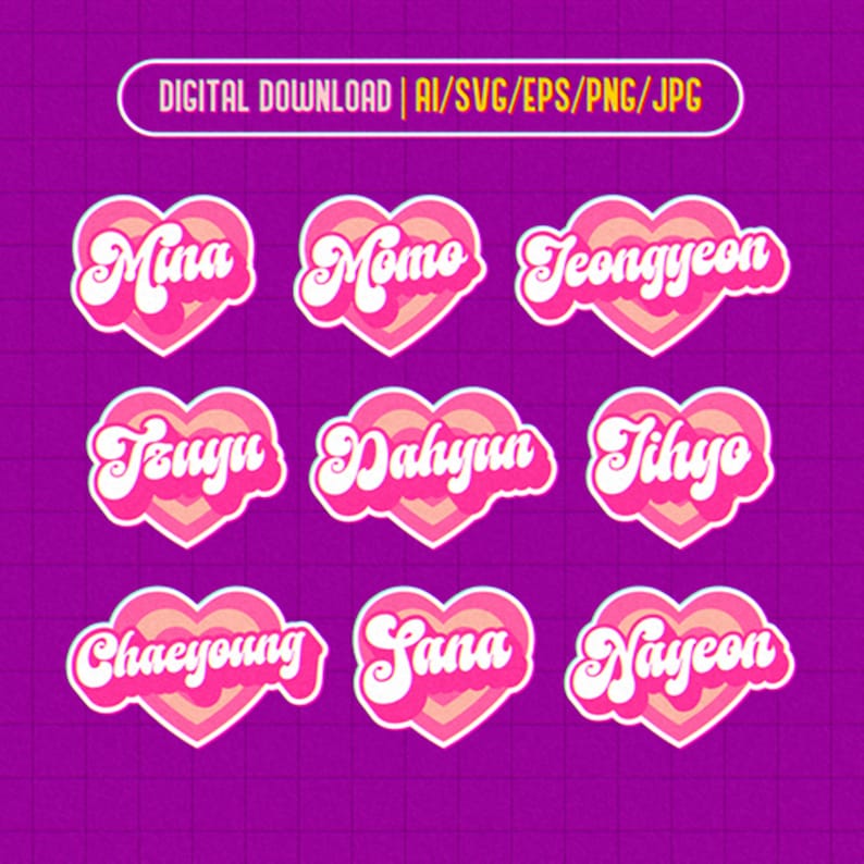Twice Retro Style Names Ai, Eps, Png, Jpg, Svg Printable Decal Vector Files for Cricut and ...