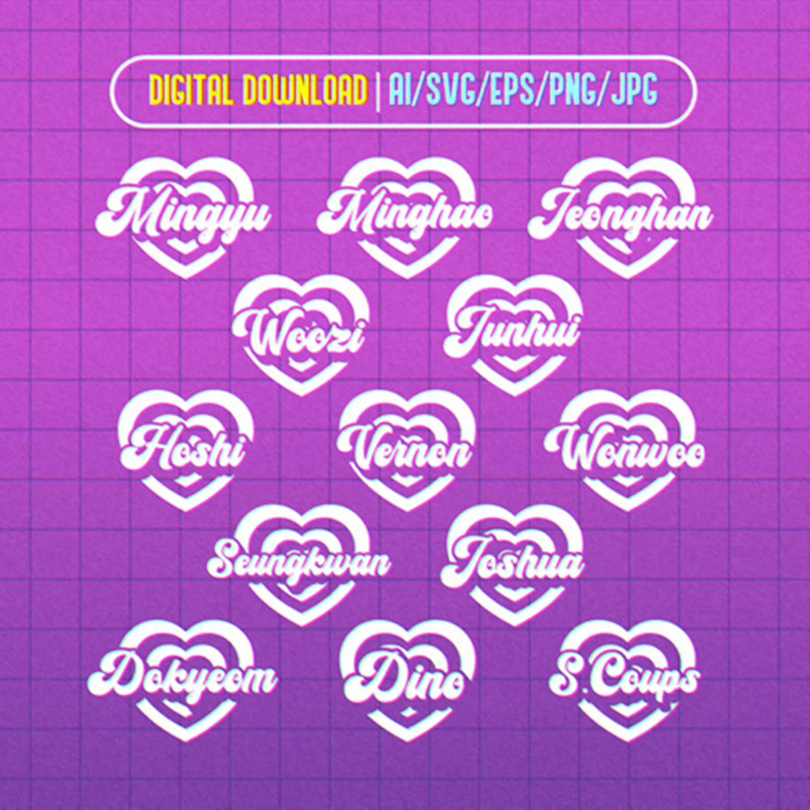 Seventeen Retro Style Names Ai, Eps, Png, Jpg, Svg Printable Decal ...