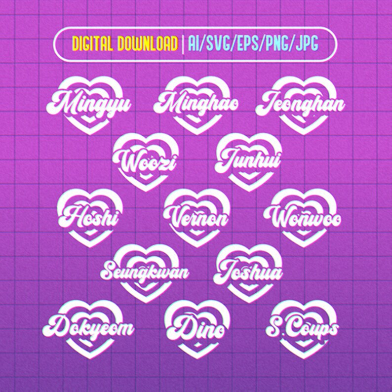Seventeen Retro Style Names Ai, Eps, Png, Jpg, Svg Printable Decal ...
