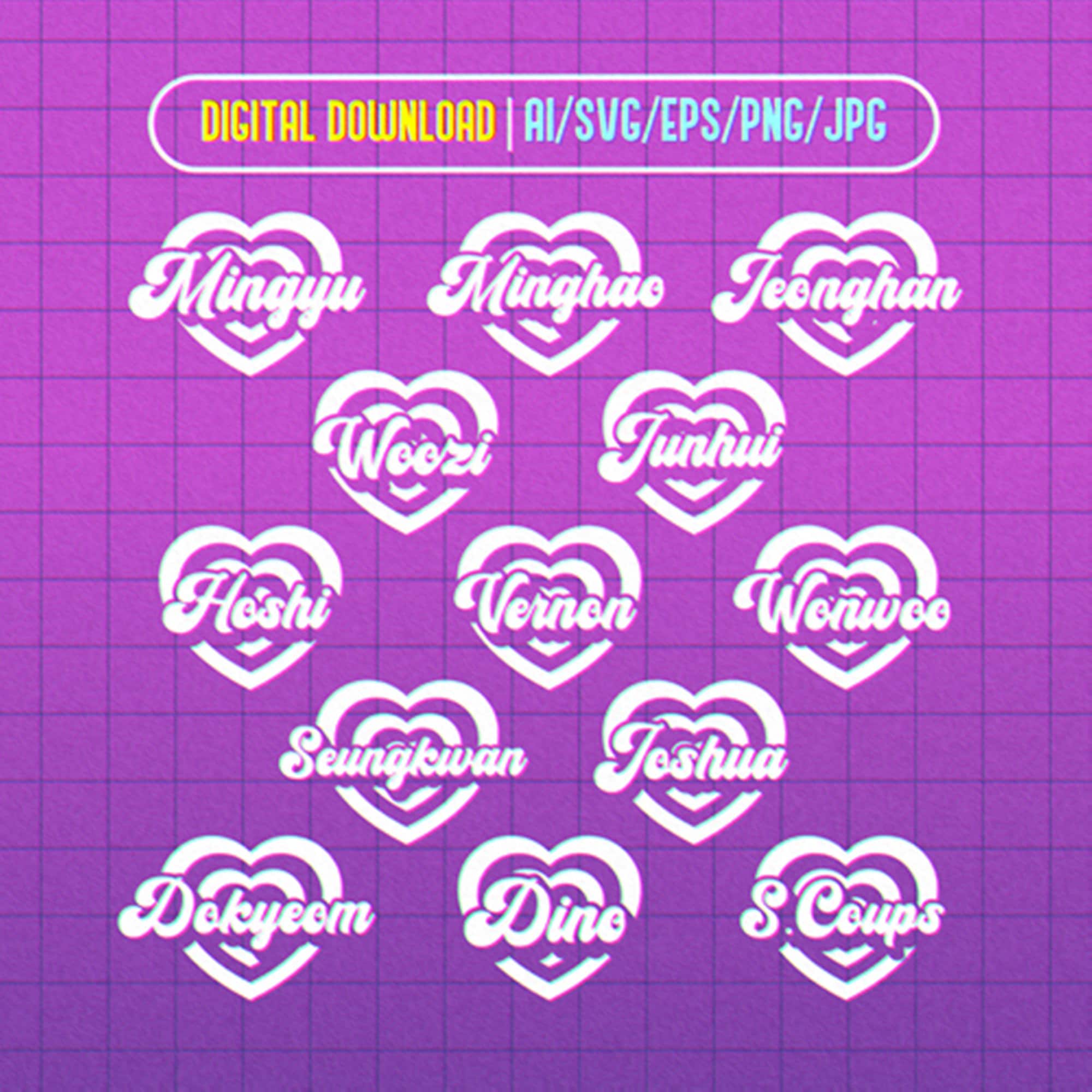 Seventeen Retro Style Names Ai, Eps, Png, Jpg, Svg Printable Decal ...