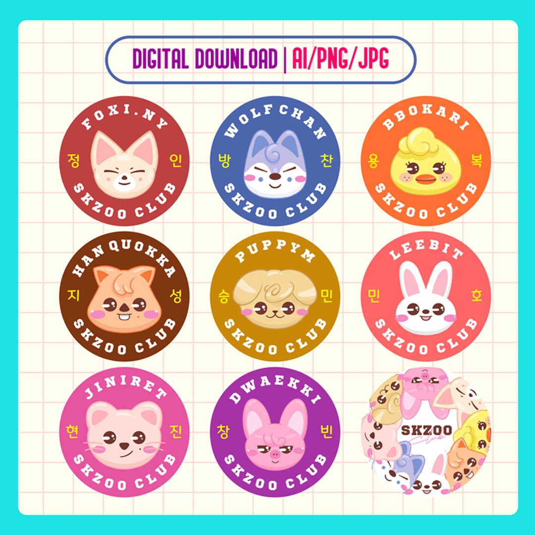 Stray Kids Skzoo Club Sticker and Button Pin Designs Customizable ...