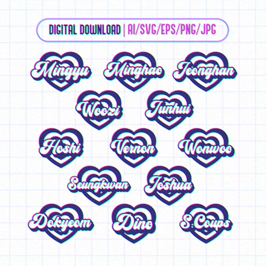 Seventeen Retro Style Names Ai, Eps, Png, Jpg, Svg Printable Decal ...