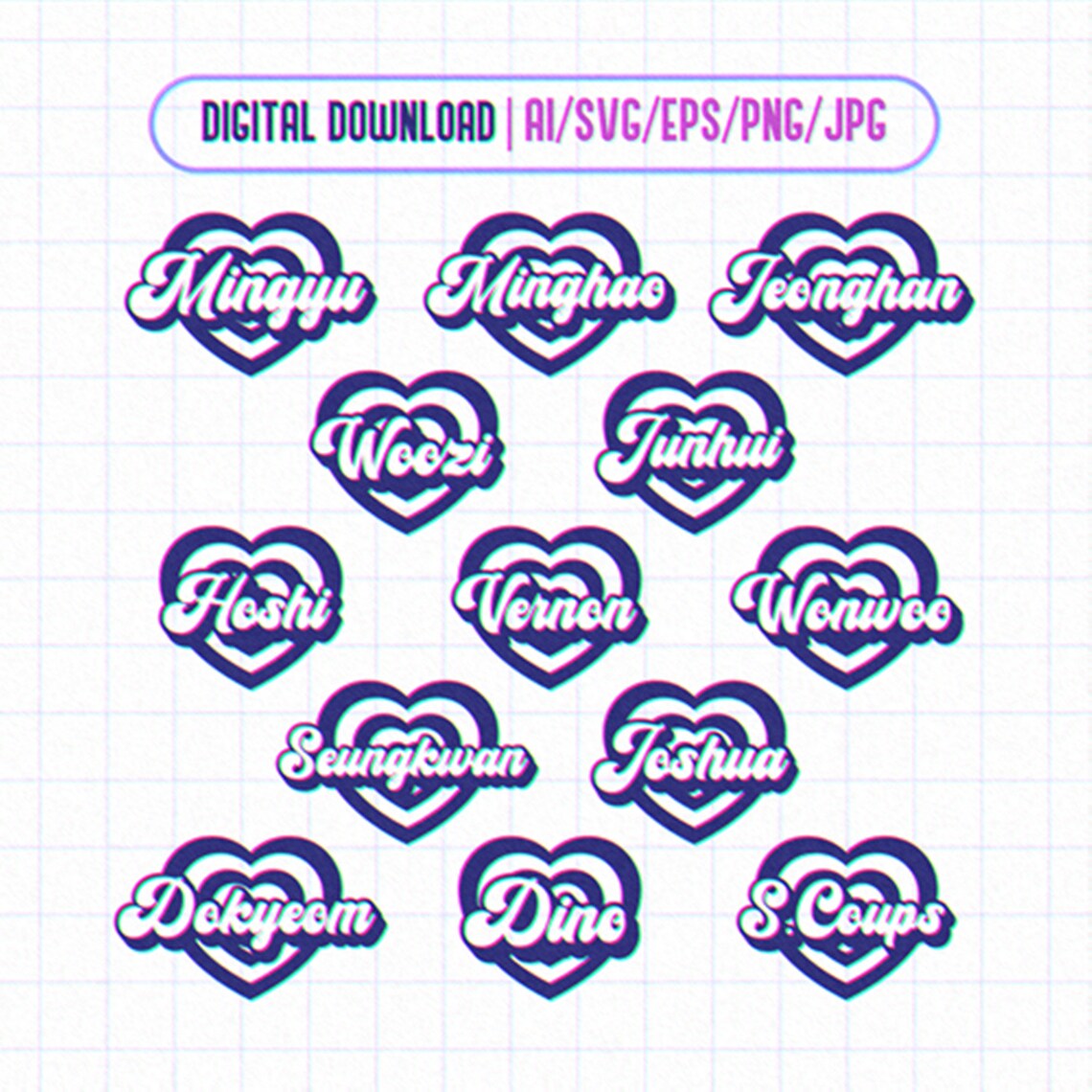 Seventeen Retro Style Names Ai, Eps, Png, Jpg, Svg Printable Decal ...