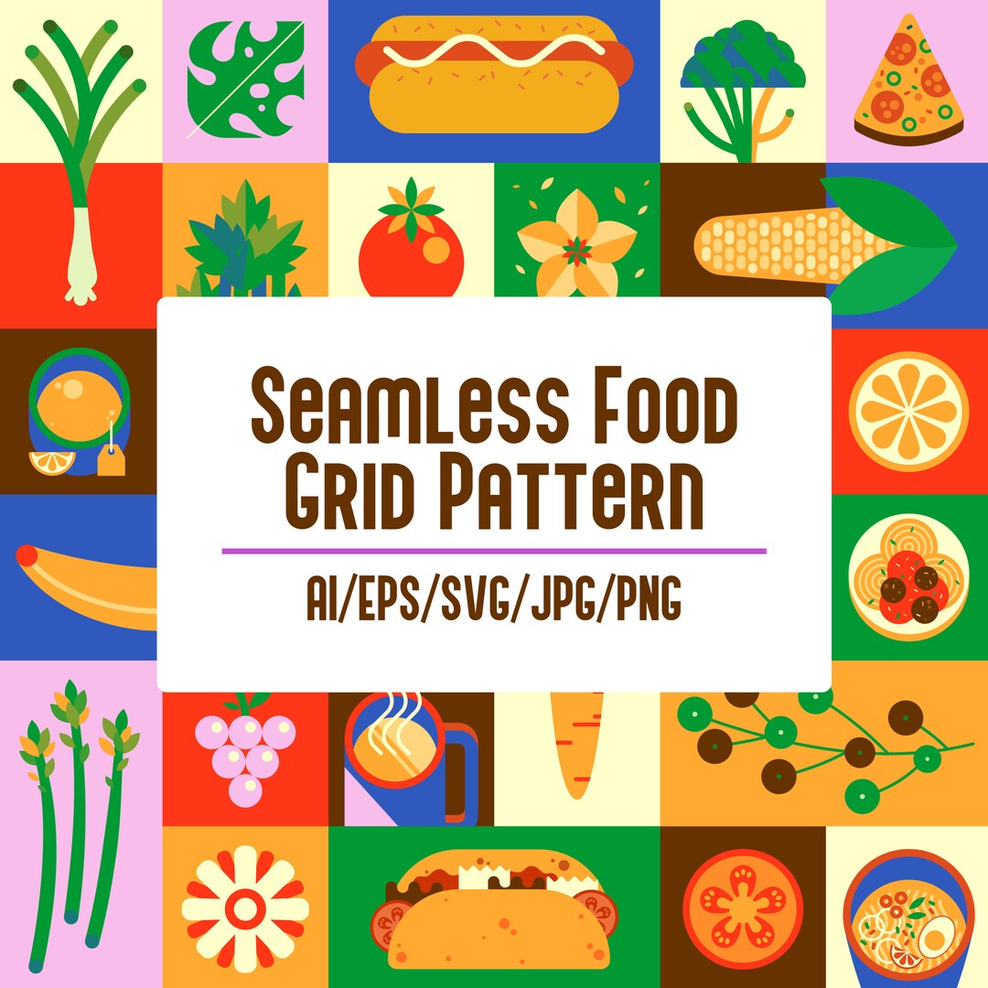 Seamless Food Grid Pattern Customizable Vector Designs for Prints, DIY ...