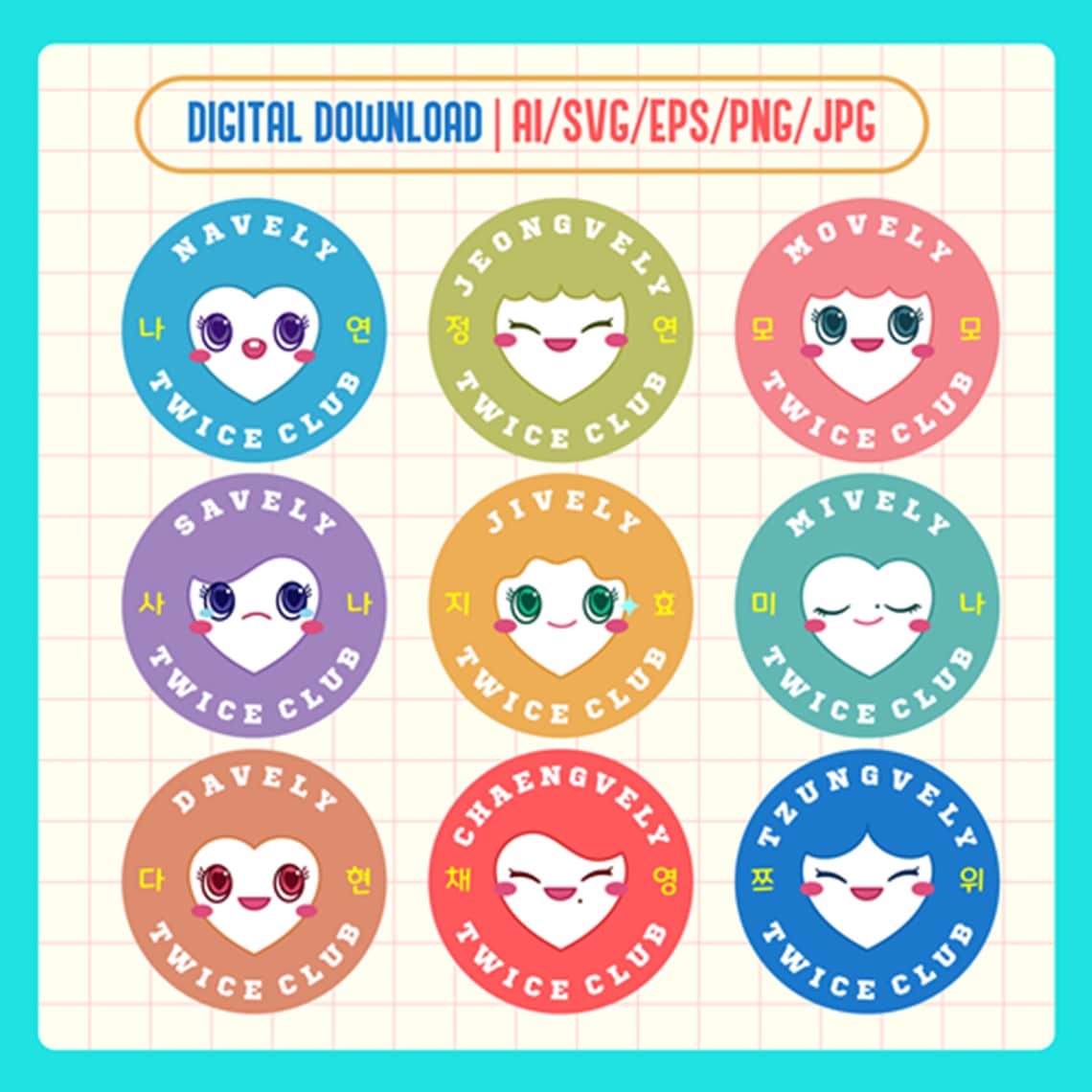 TWICE Lovely Sticker and Button Pin Designs Customizable Designs for ...