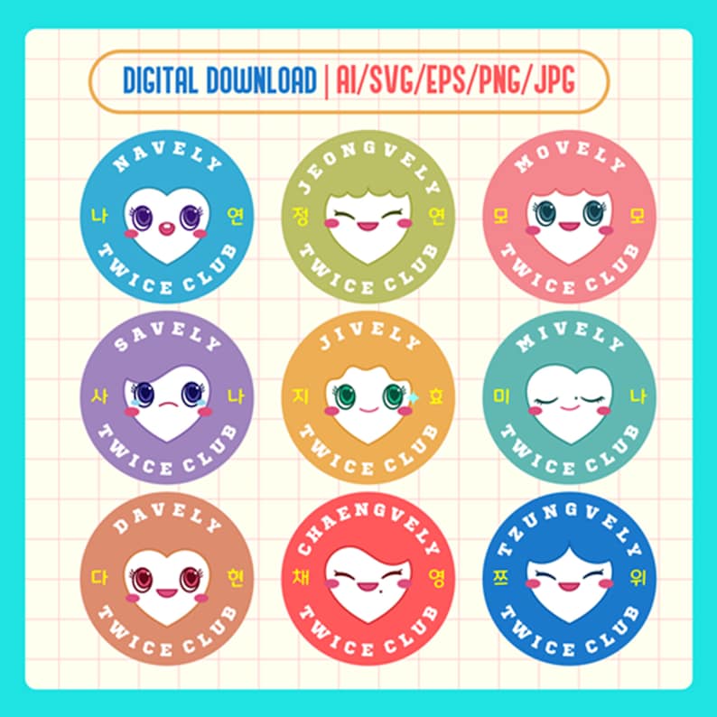 TWICE Lovely Sticker and Button Pin Designs Customizable Designs for Prints, DIY Projects ...