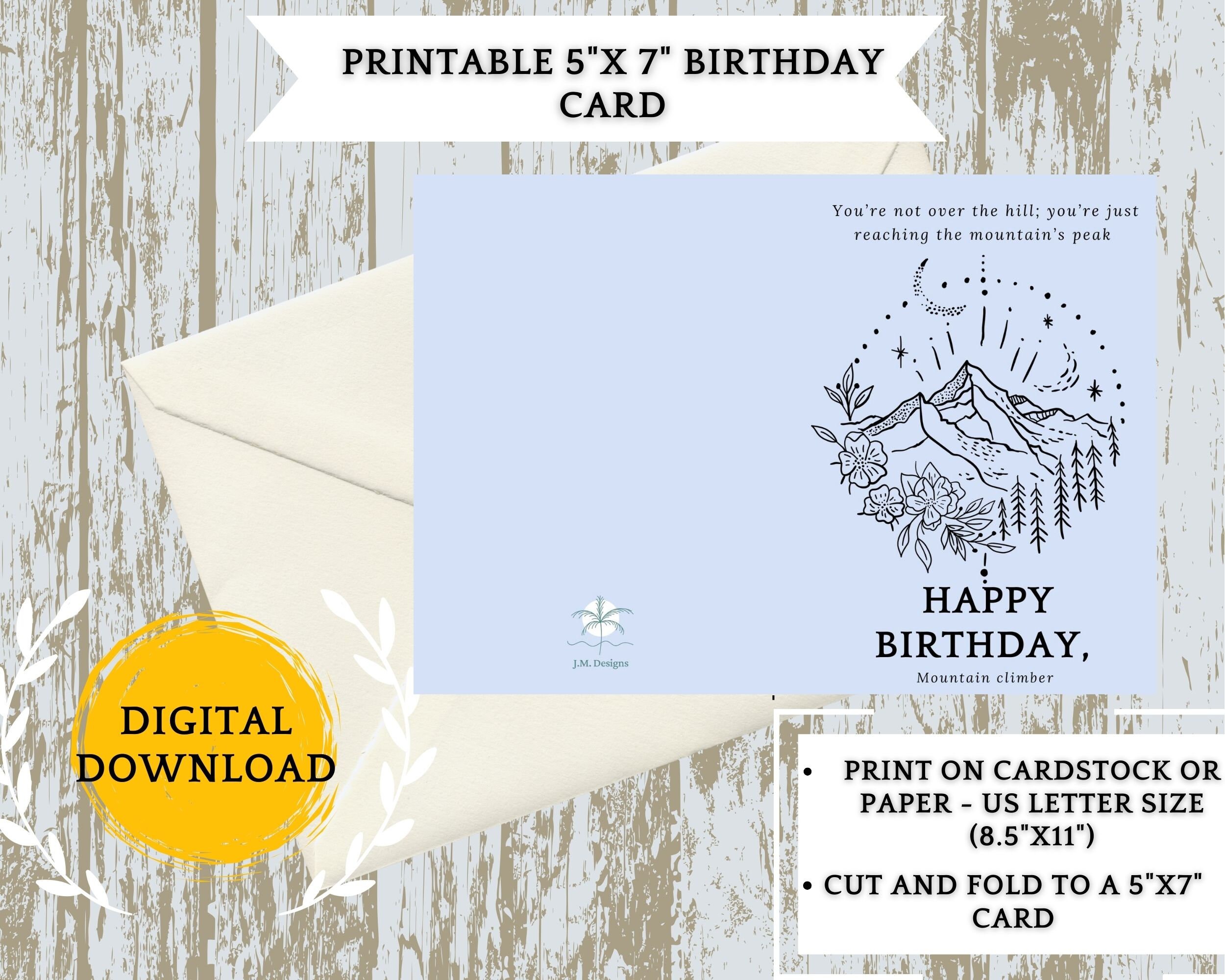 Printable Birthday Card, Mountain Birthday Card, Mountain Climber ...