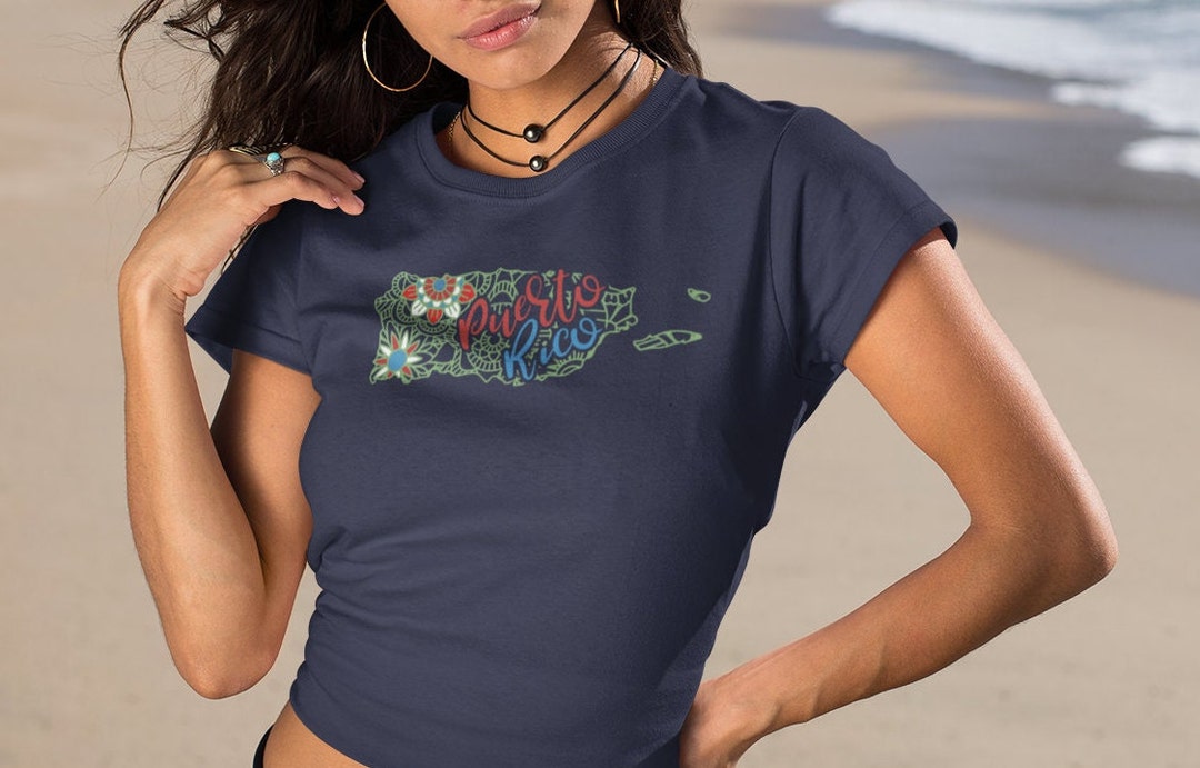 Puerto Rico Map With Flowers Shirt, Bomba Y Plena Collection, Puerto ...