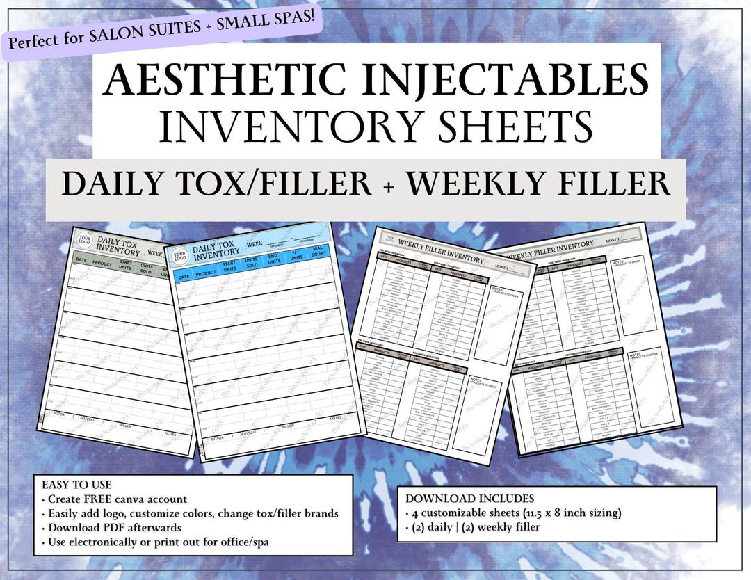 Inventory Sheets for Medspas | Botox & Filler Tracker | Injector PDF ...