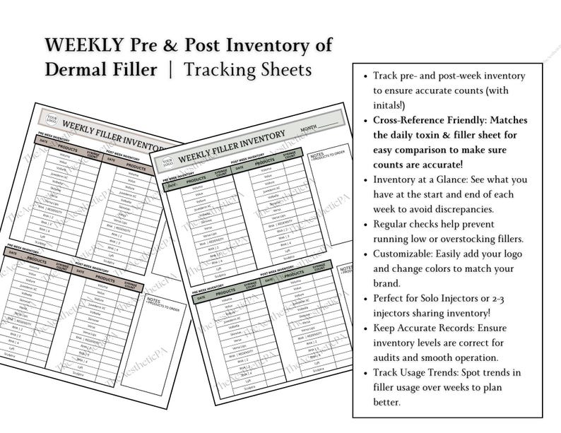 Medspa Inventory Sheets | Botox & Filler | Injector Inventory Sheets - Etsy