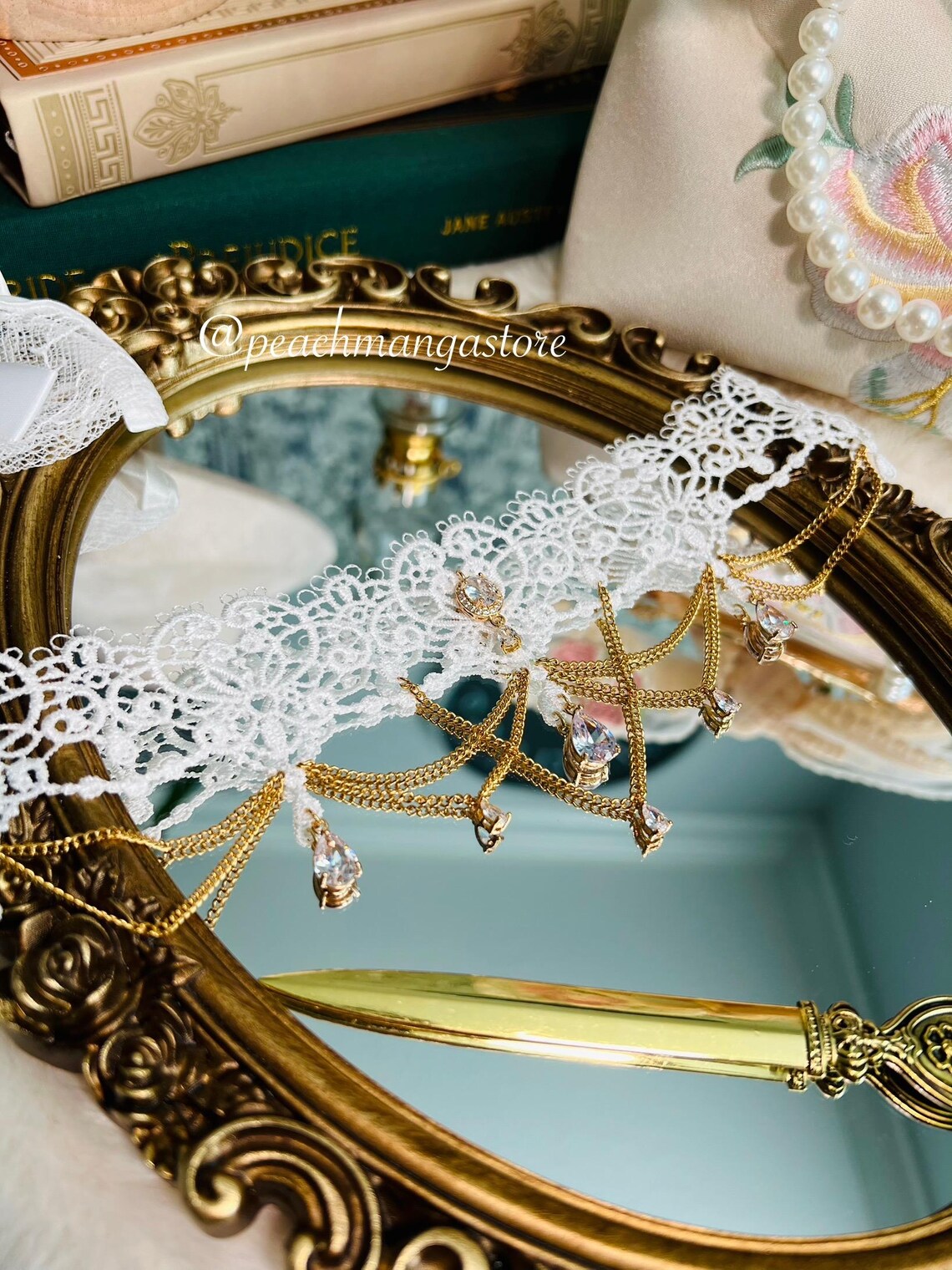 Royalcore Bridal Lace Choker: Lace Necklace, Handmade, Gold Plated ...