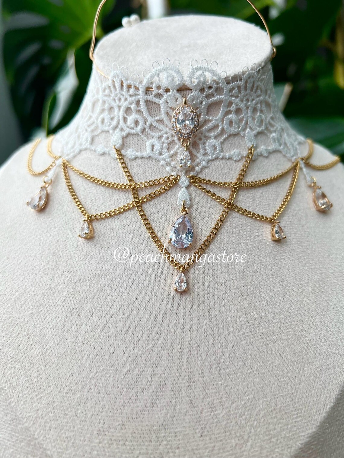 Royalcore Bridal Lace Choker: Lace Necklace, Handmade, Gold Plated ...