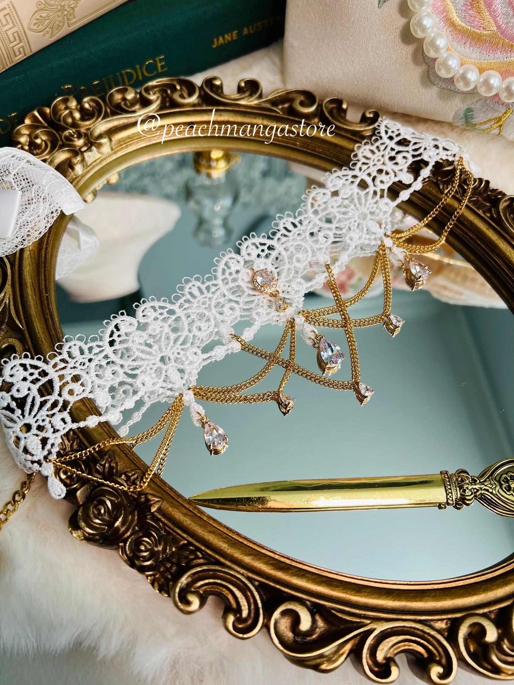 Royalcore Bridal Lace Choker: Lace Necklace, Handmade, Gold Plated ...