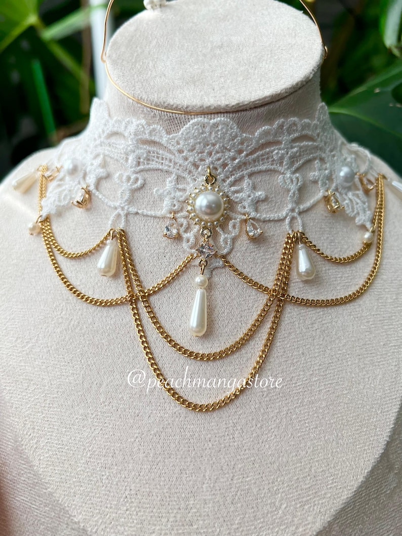 Royalcore Bridal Lace Choker: Lace Necklace, Handmade, Gold Plated ...