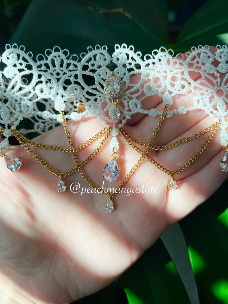 Royalcore Bridal Lace Choker: Lace Necklace, Handmade, Gold Plated ...