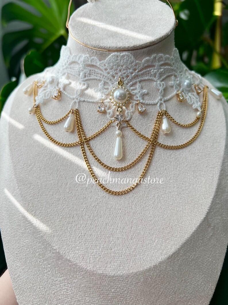Royalcore Bridal Lace Choker: Lace Necklace, Handmade, Gold Plated ...