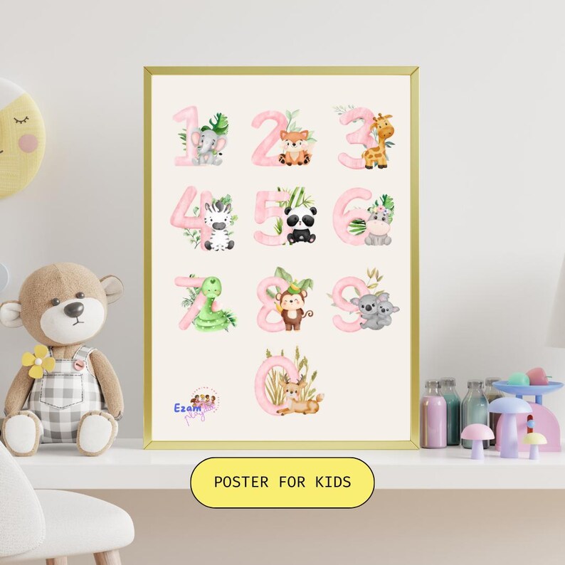 Safari Animal Numbers Poster | Printable Kids Room Wall Art | Nursery ...
