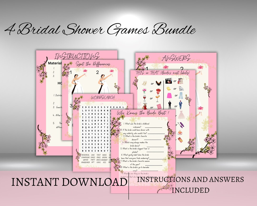 Digital Bridal Shower Game Set, Printable Pictionary Bride-to-be Games ...