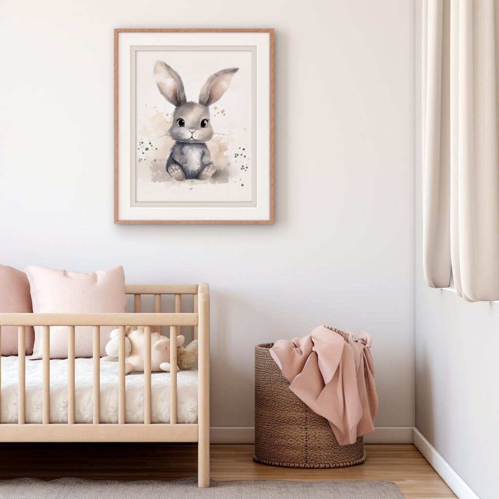 Bunny Rabbit Wall Art Print | Woodland Animal Nursery Decor - Printable ...