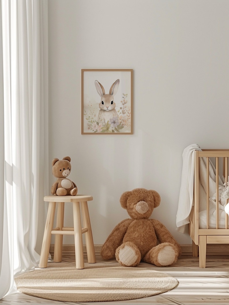 Bunny Rabbit Wall Art Print Woodland Animal Nursery Decor Printable ...