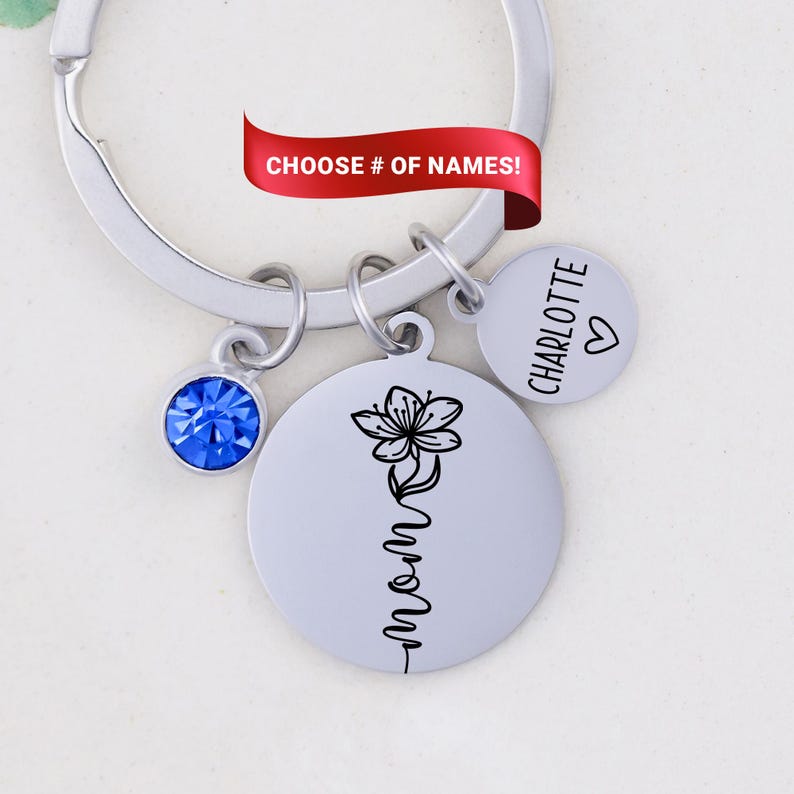 Mom Keychain With Kids Names,family Keychain, Custom Birthstone ...