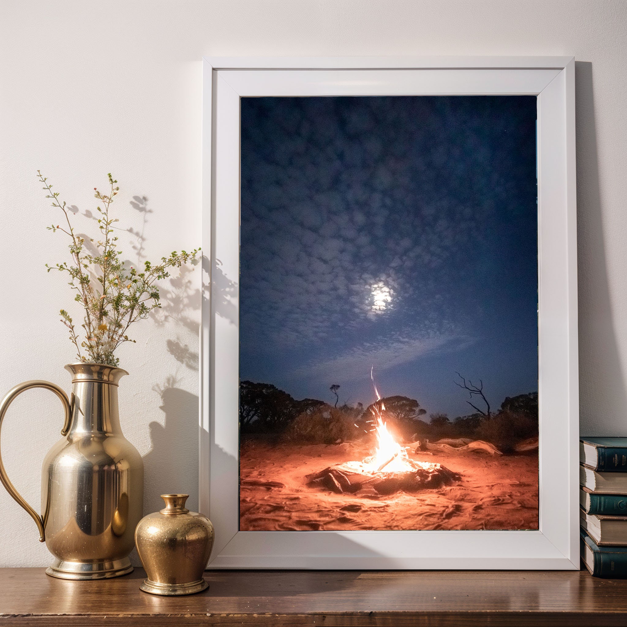 Campfire in Moonlight Photo, Digital Print of a Campfire Under the ...